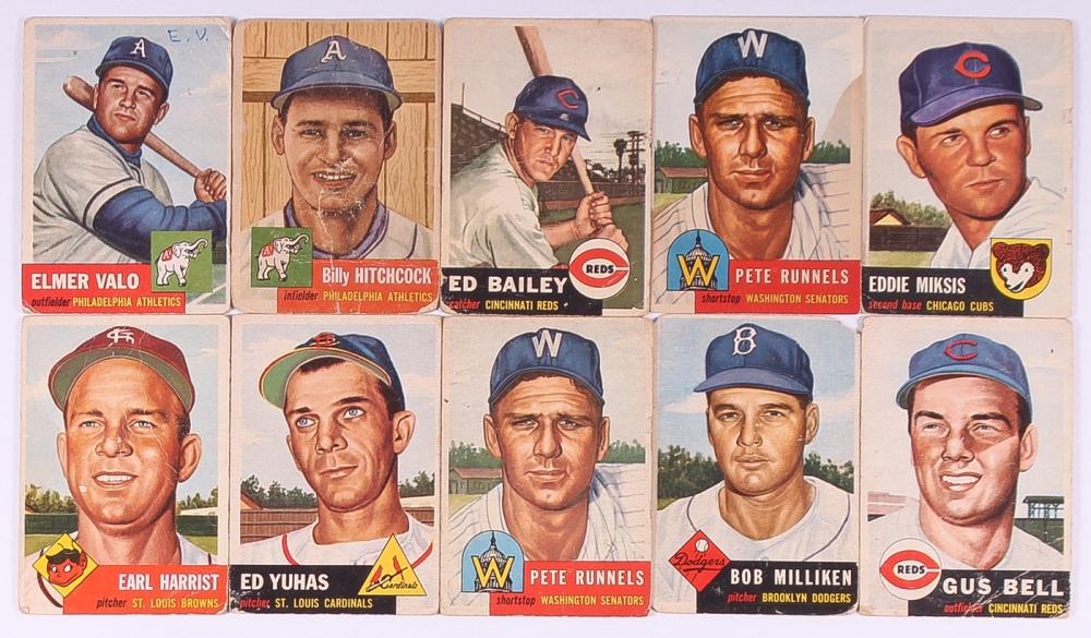 Lot of (10) 1953 Topps Baseball Cards with #17 Billy Hitchcock, #39 ...