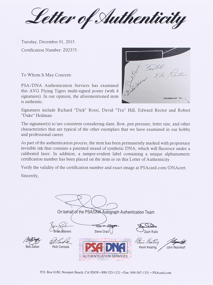 Multi-Signed "AVG Flying Tigers" 12x21 Poster With (4) Signatures ...