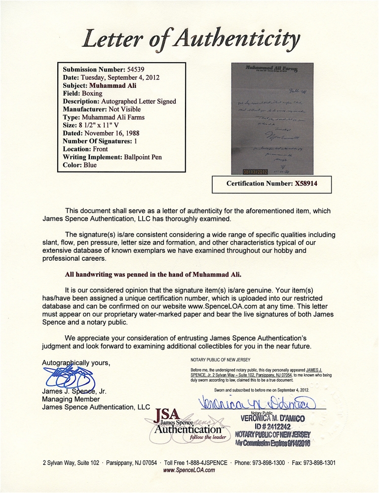 Muhammad Ali Signed & Hand-Written Letter Referencing "The Hereafter ...