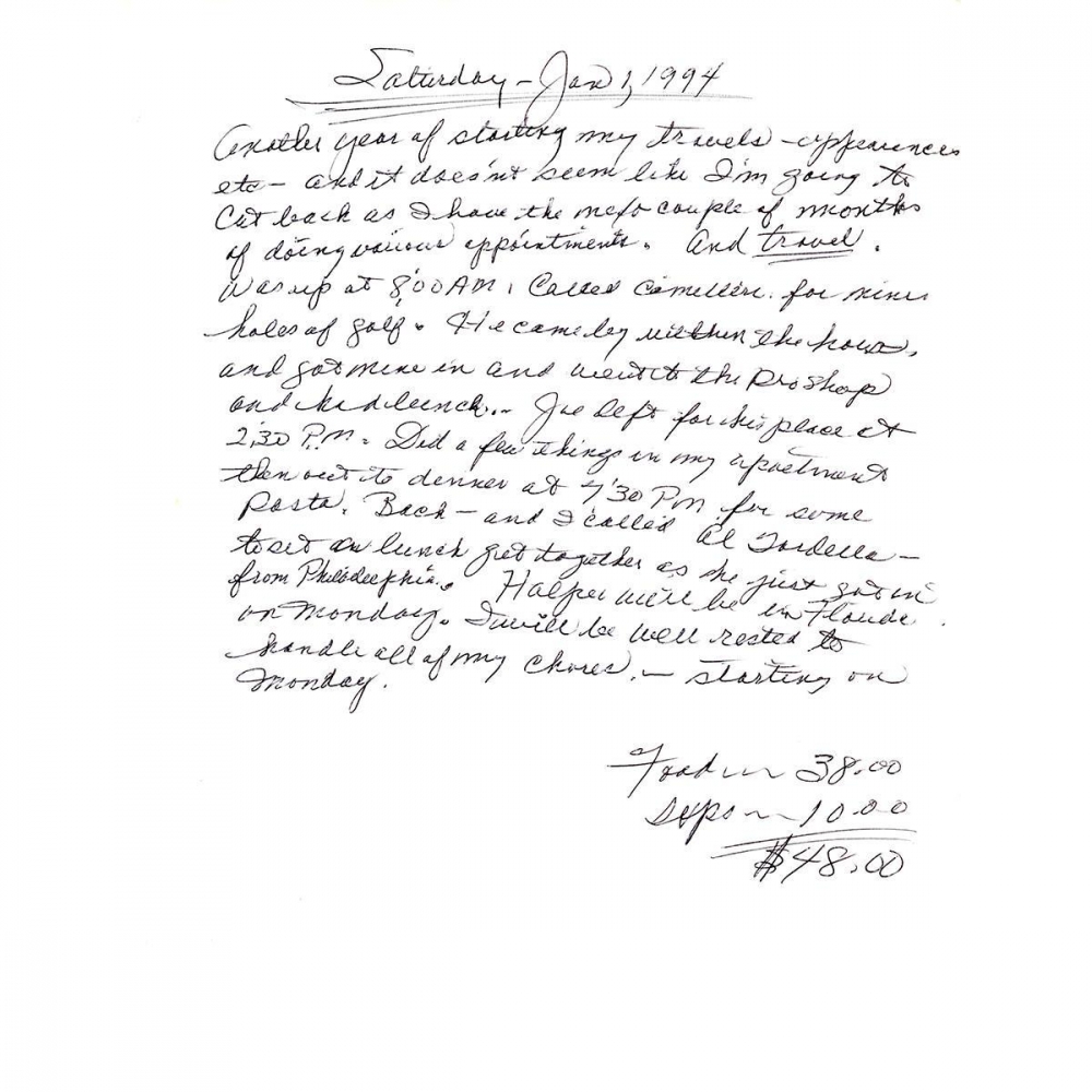 Joe DiMaggio Handwritten Diary Page From Jan-June 1994 (Steiner COA) | Pristine Auction