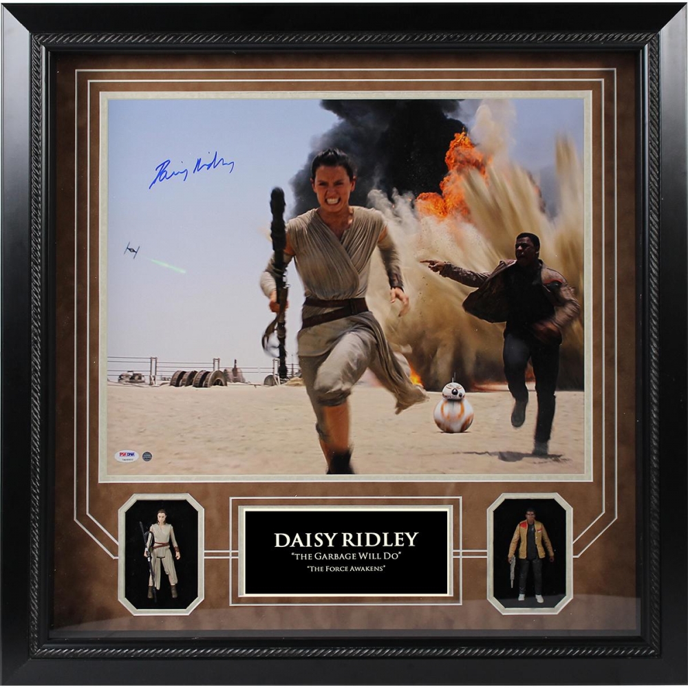 Daisy Ridley Signed "Rey Running With Finn" 24x24 Custom Framed Photo ...