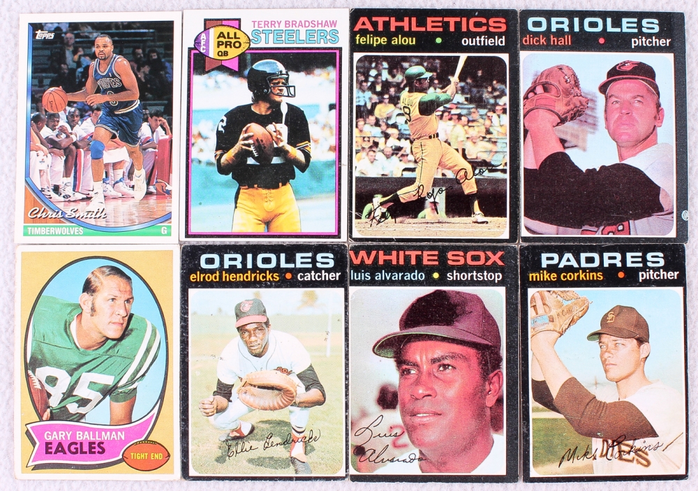 Lot of (8) Sports Cards with Chris Smith, Terry Bradshaw, Dick Hall ...