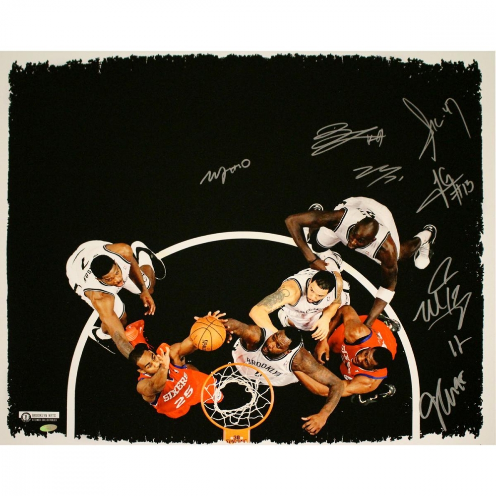 Brooklyn Nets Blocked Shot 20x24 Canvas Team Signed By 7 With Brook