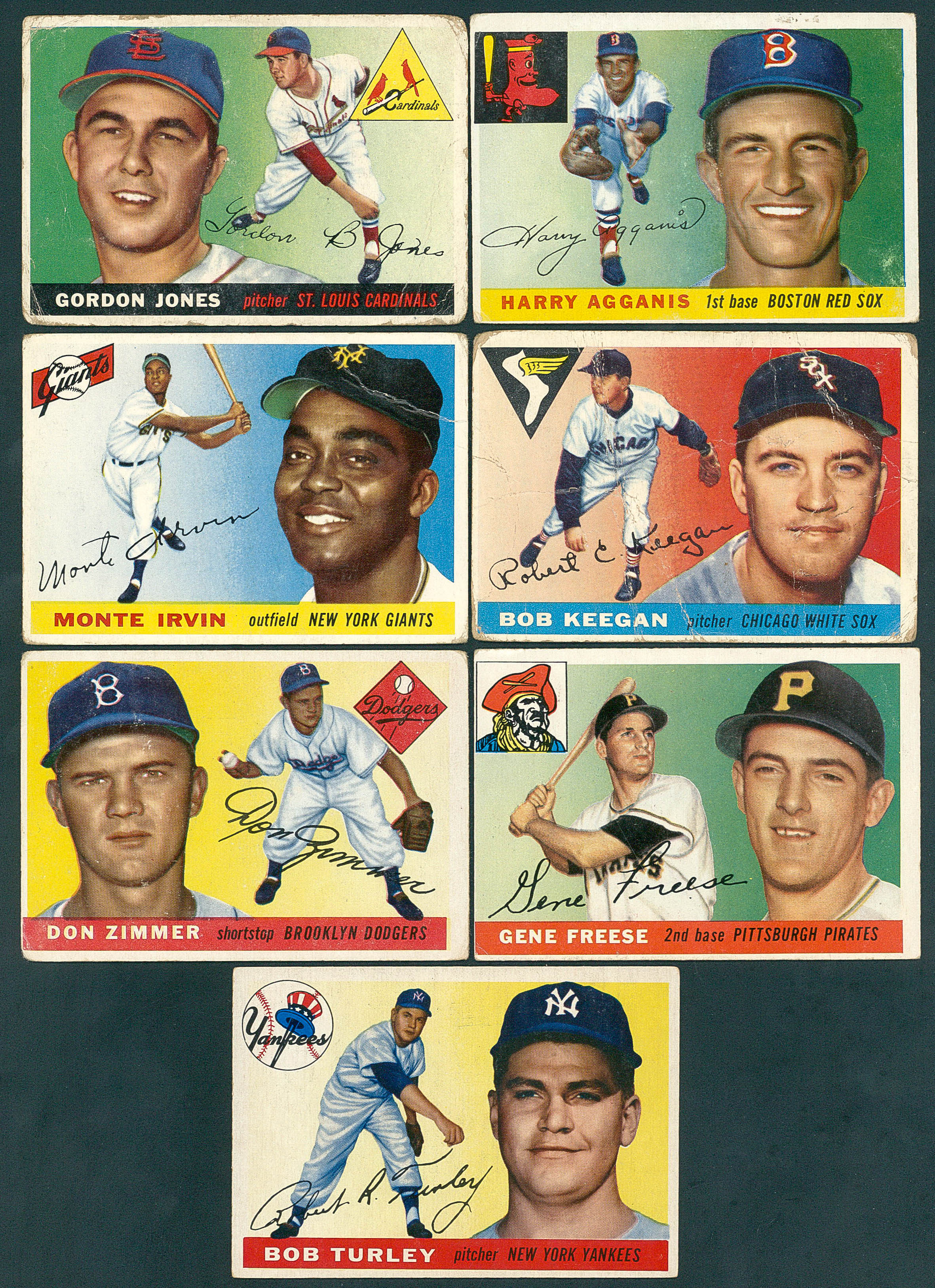 Lot of (7) 1955 Topps Baseball Cards with #10 Robert Keegan, #38 Robert ...