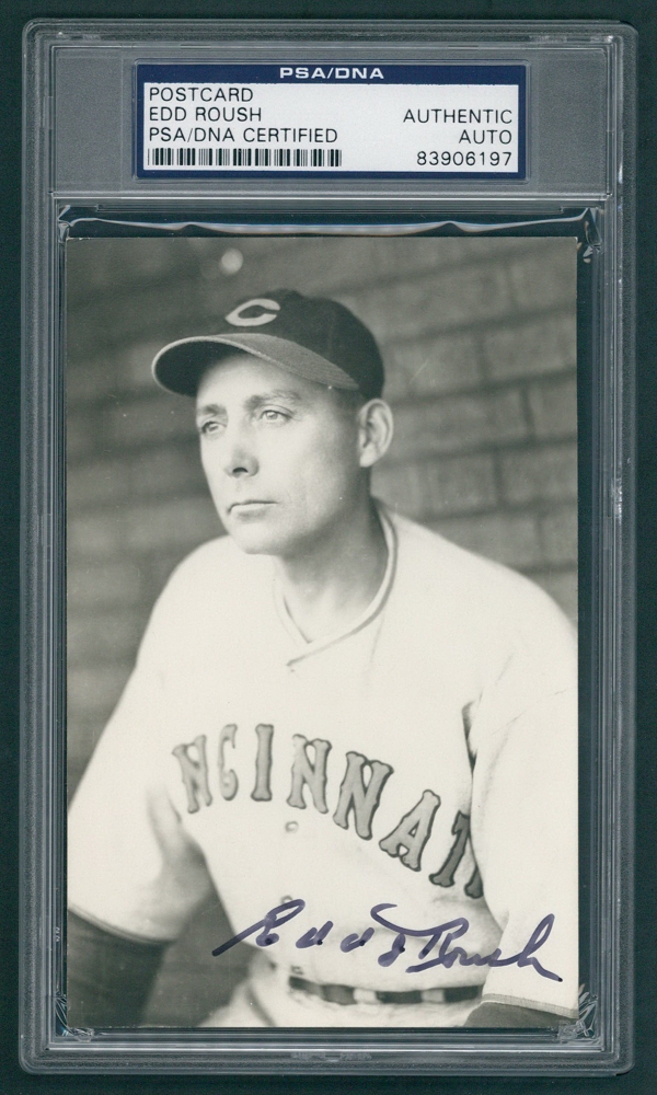 Edd Roush Signed Reds 3x5 Vintage Photo Postcard (PSA Encapsulated ...