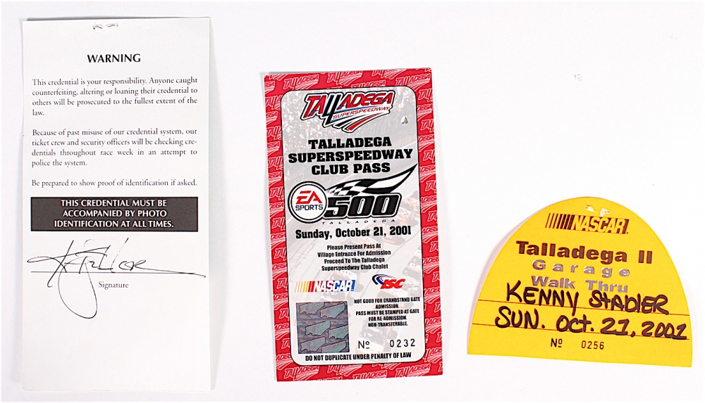 Ken Stabler Signed NASCAR Talladega Personal Credentials (Stabler LOA ...
