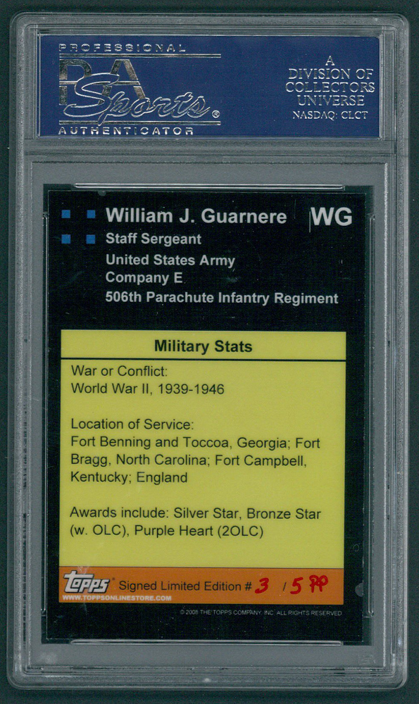 William "Wild Bill" Guarnere LE 2008 Topps Autograph Trading Card ...