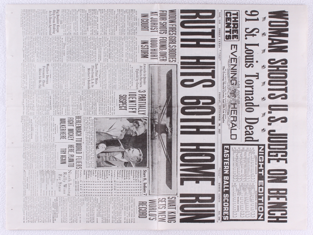 1927 Babe Ruth's "60th Home Run" Newspaper Reprint | Pristine Auction