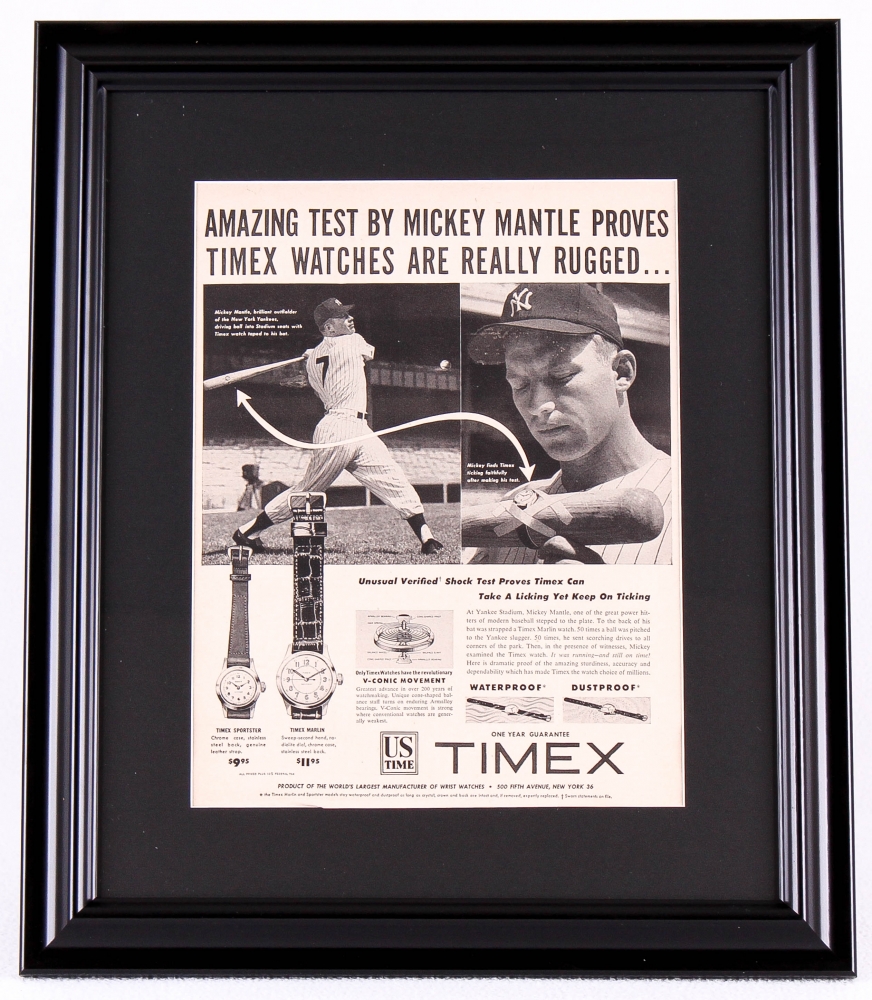 Vintage 1953 Original Mickey Mantle Timex Ad 16x19 Custom Framed ...