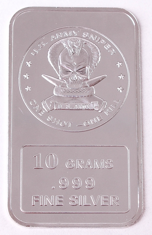 10 Grams .999 Silver U.S. Army Sniper Bullion Bar | Pristine Auction