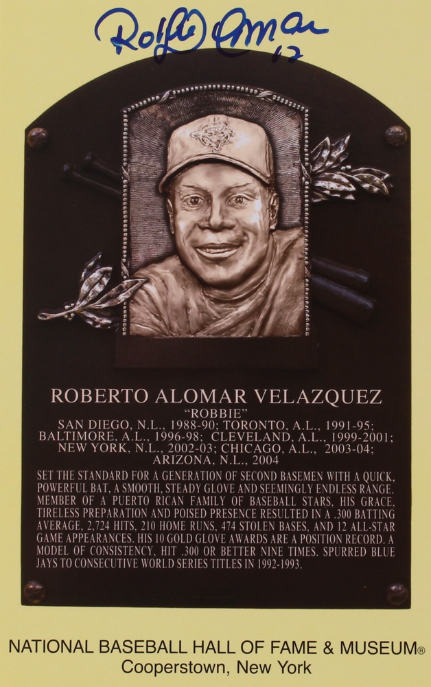 Roberto Alomar Signed Gold Hall of Fame Postcard (JSA COA) | Pristine ...
