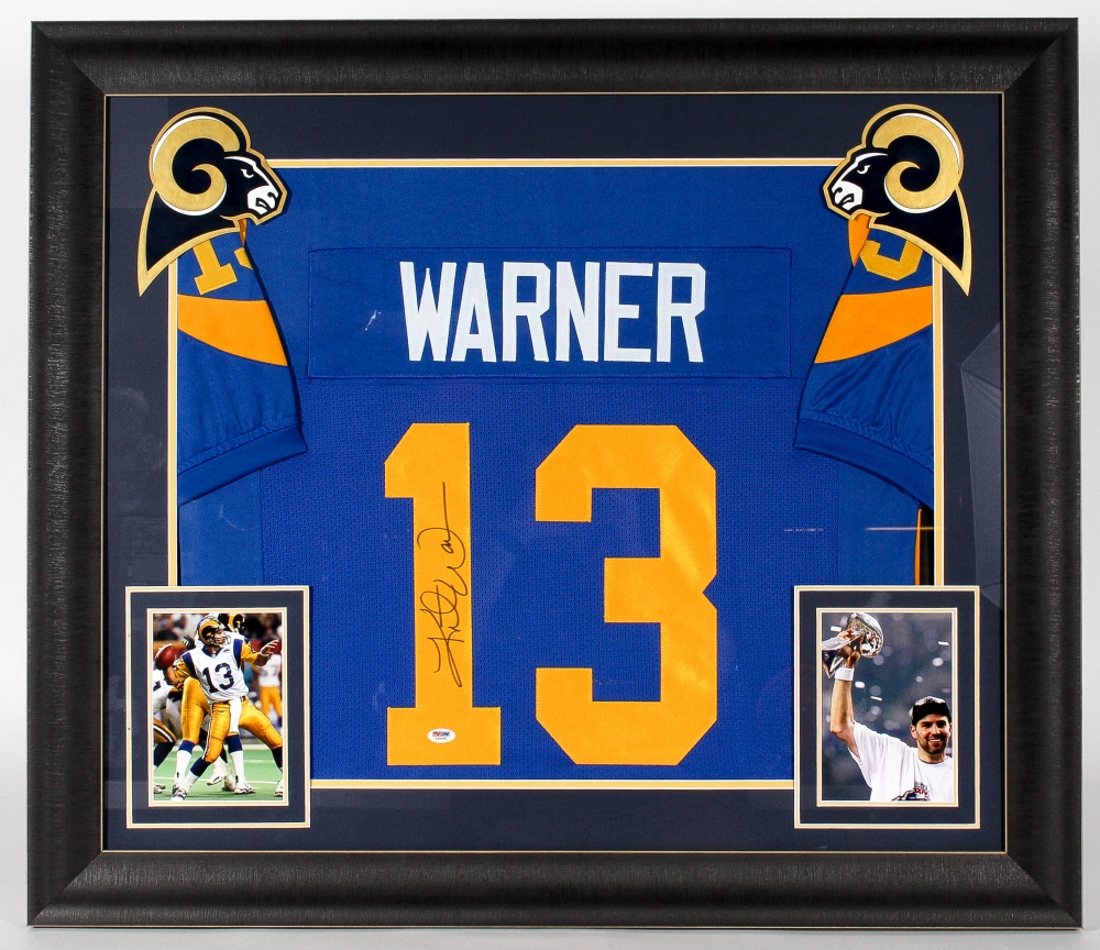 Kurt Warner Signed Rams 31x36 Custom Framed Jersey Display (PSA COA ...