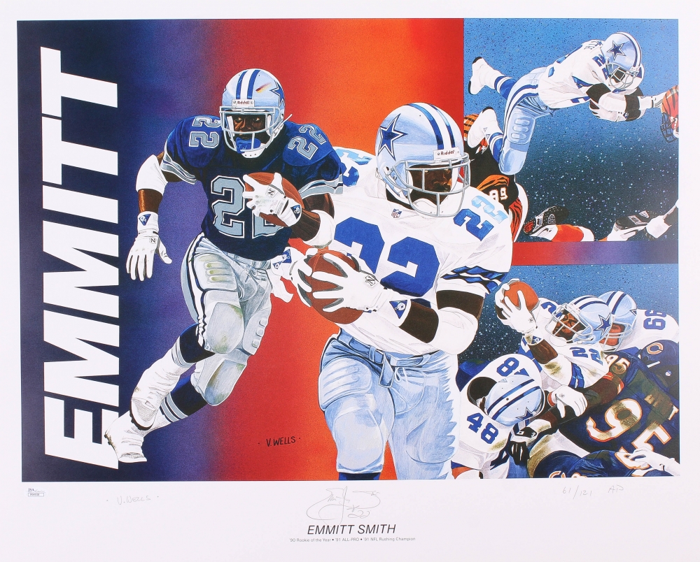 Emmitt Smith Signed Cowboy 22" x 28" Limited Edition Lithograph by ...
