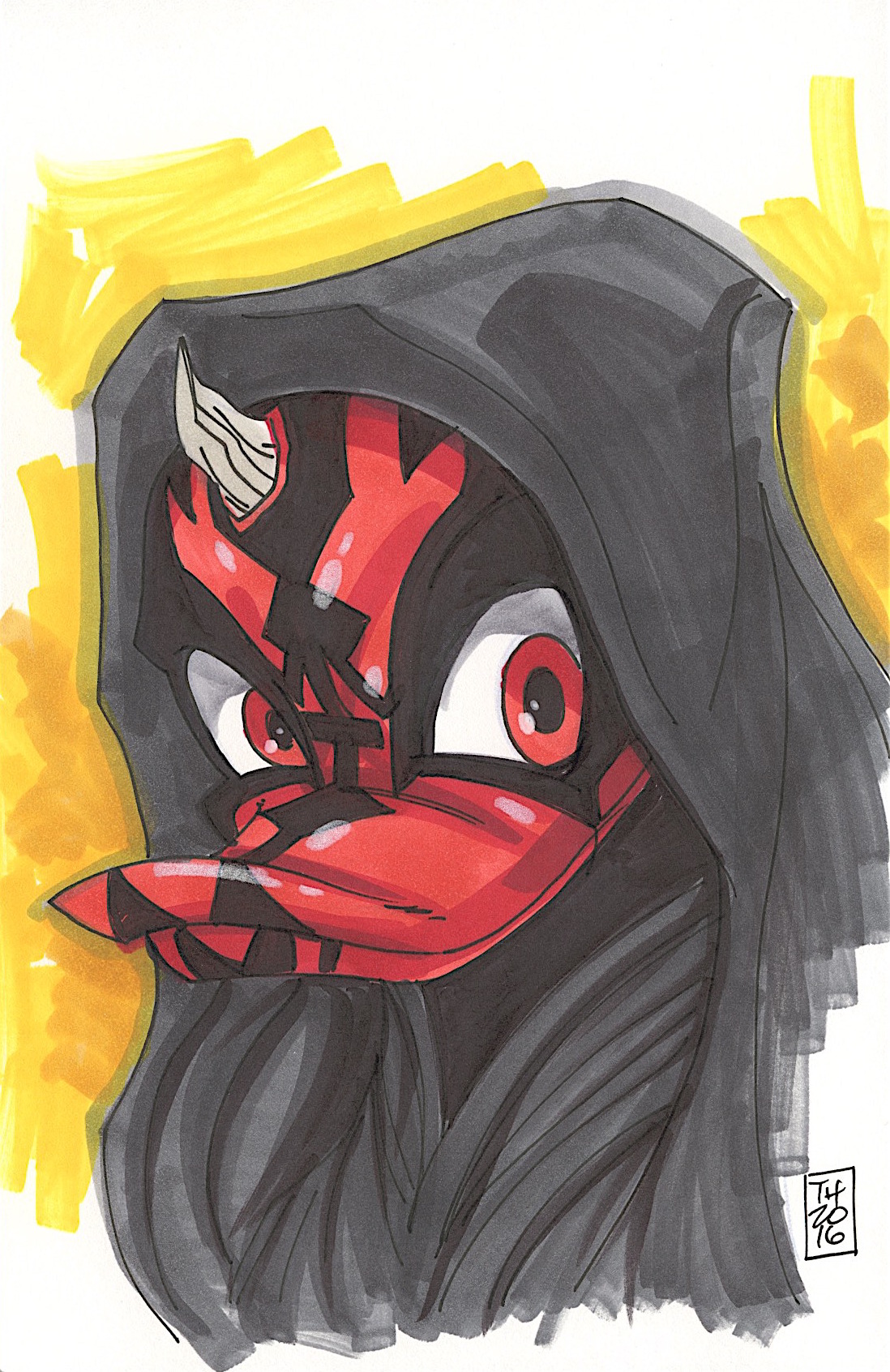 Donald Duck as Darth Maul 1/1 ORIGINAL 5.5" x 8.5" Color Drawing on ...