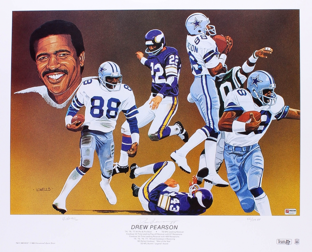 Drew Pearson Signed Cowboy 22" x 28" Limited Edition Lithograph by ...