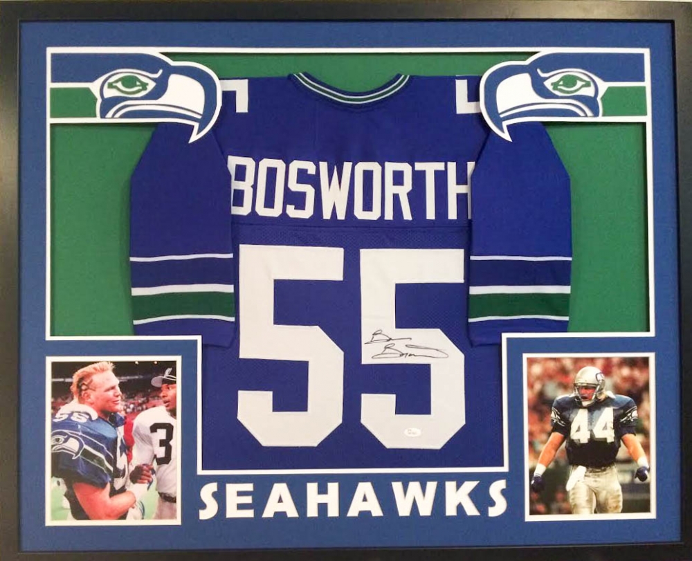 Brian Bosworth Signed Seahawks 35x43 Custom Framed Jersey (JSA COA) | Pristine Auction