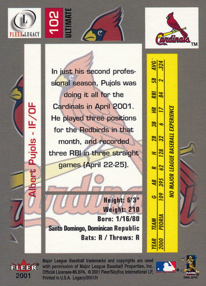 Albert Pujols 2001 Fleer Legacy Ultimate #102 RC | Pristine Auction