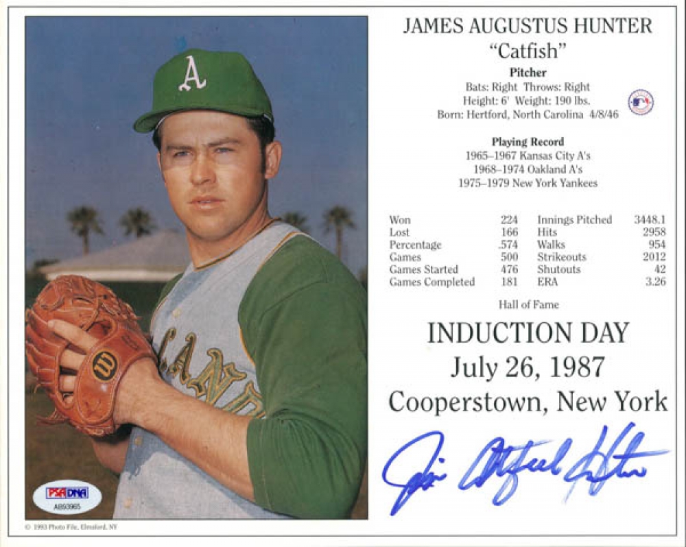 James Agustus Hunter Signed Athletics 8x10 Stat Sheet (PSA COA ...