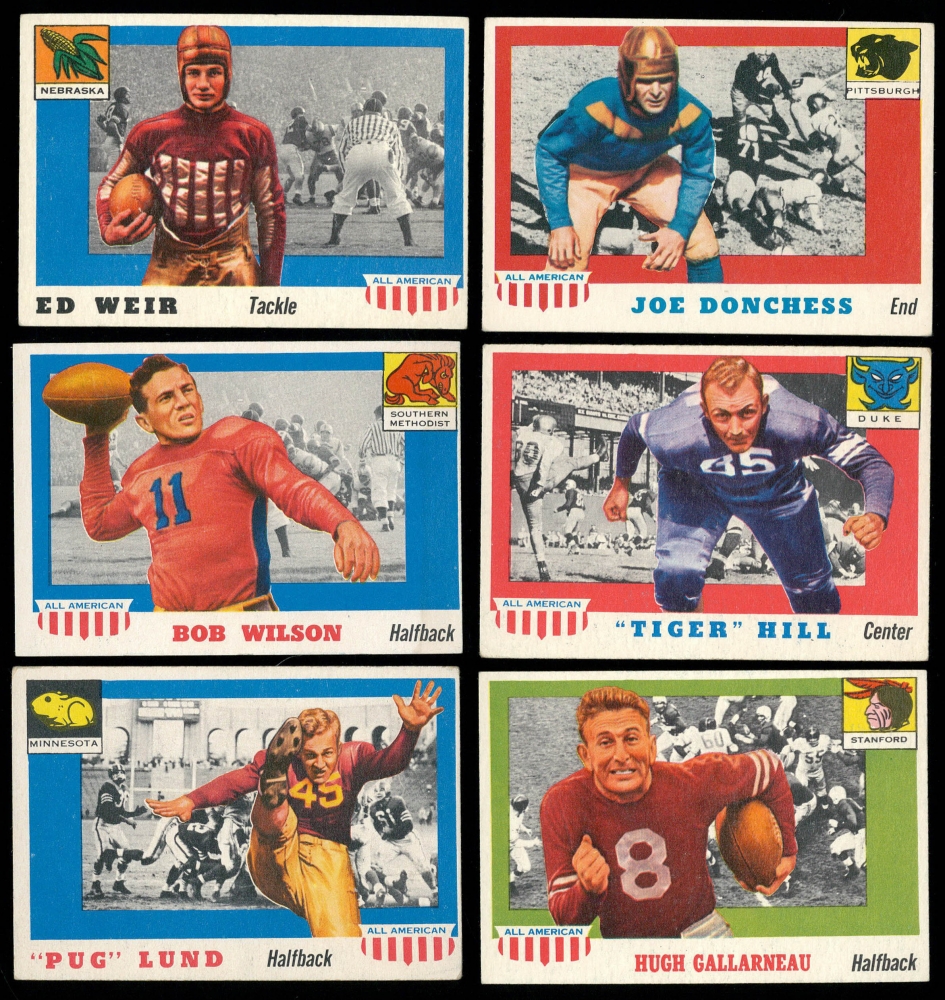 Lot of (6) 1955 Topps All American Football Cards with #3 Ed Weir RC ...