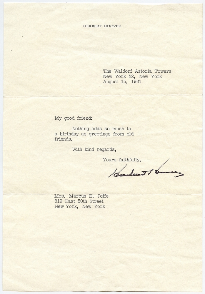 Herbert Hoover Signed Vintage 1961 Typed Letter (PSA LOA) | Pristine ...