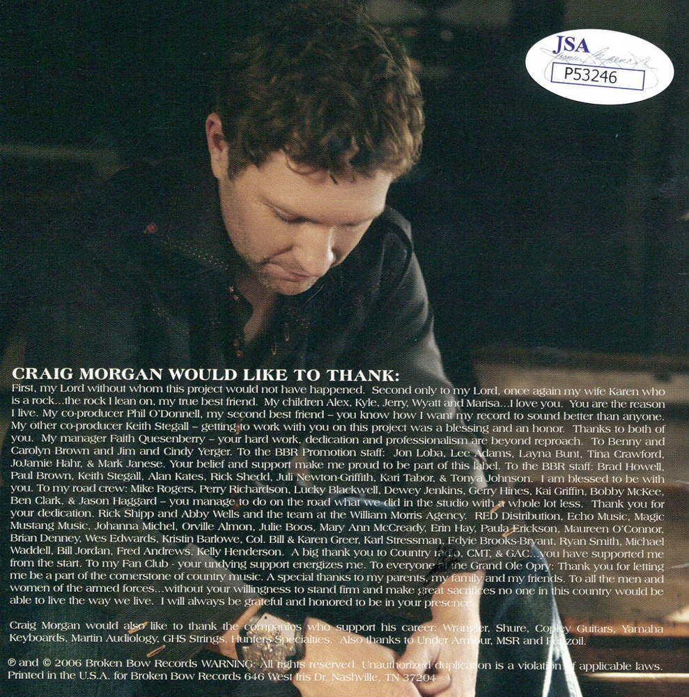 Craig Morgan Signed "Little Bit Of Life" CD Insert (JSA) | Pristine Auction