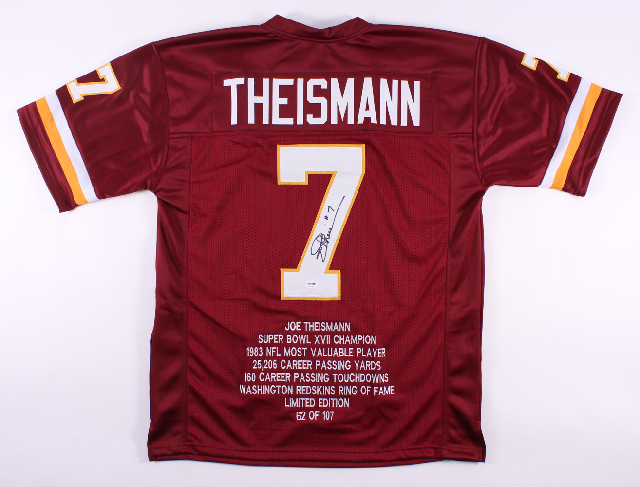 Joe Theismann Signed Career Highlight Stat Jersey (PSA) | Pristine Auction