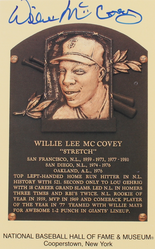 Willie McCovey Signed Gold Hall of Fame Postcard (JSA COA) | Pristine ...