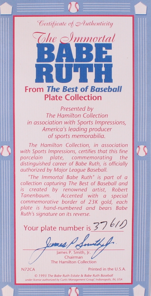 1992 Babe Ruth Yankees LE Sports Impressions Porcelain Plate (Hamilton ...