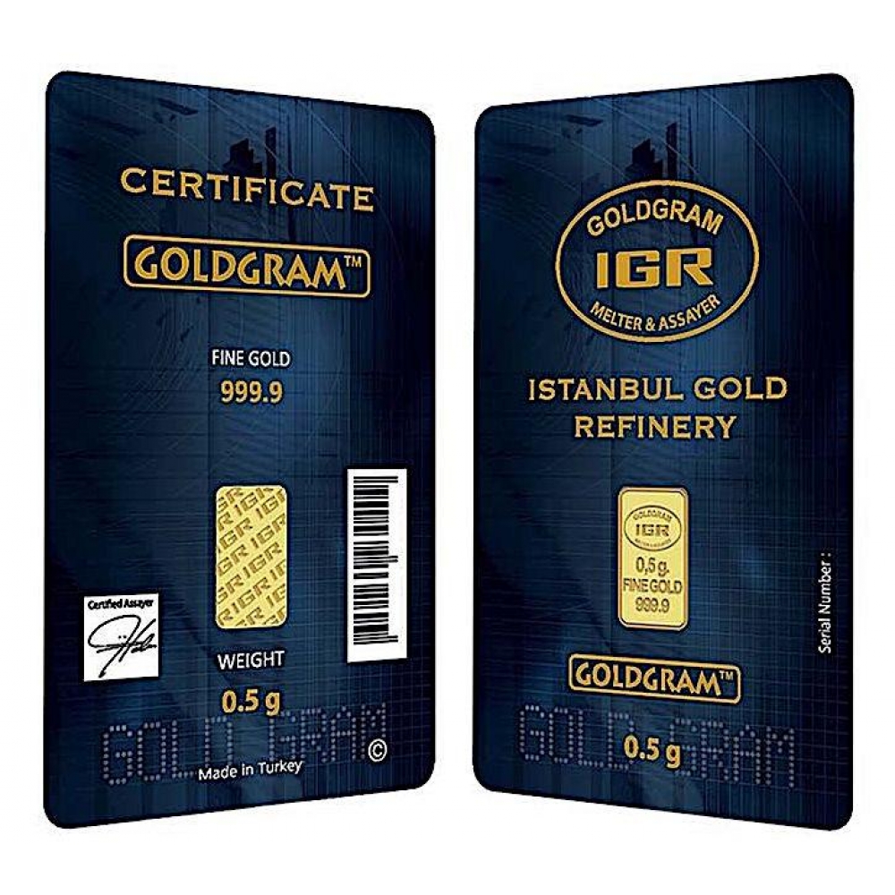 Certified Istanbul Gold Refinery (IGR) 999.9 Solid Gold 0.5 G Bar ...