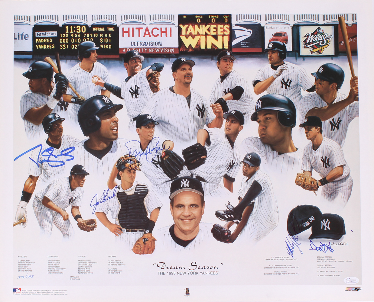1986 Yankees "Dream Season" LE 20x25 Lithograph Signed by (4) with ...