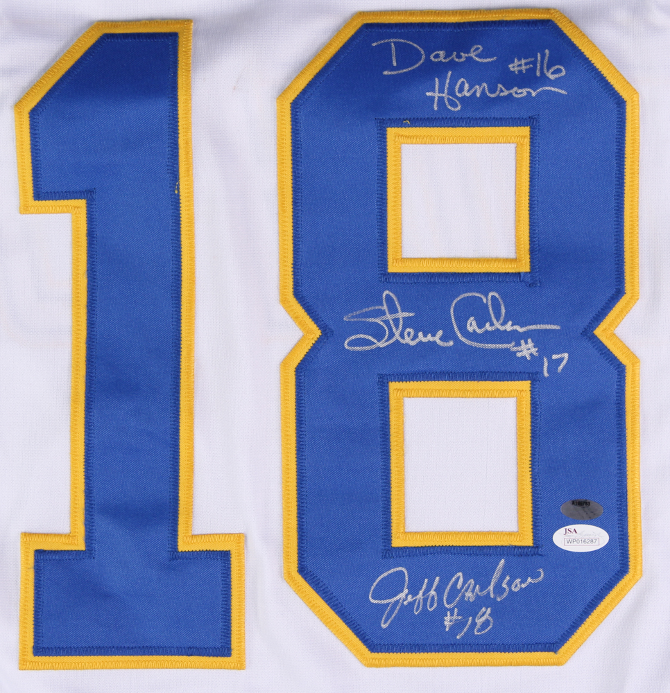 Dave Hanson, Steve Carlson & Jeff Carlson Signed Hanson Brothers "Slap Shot" Chiefs Jersey ...