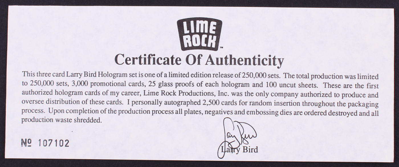 Larry Bird "Yesterday... Today... Forever" LE Hologram Card Set with (3 ...