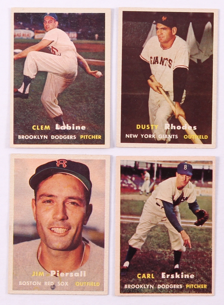 Lot of (22) 1957 Topps Baseball Cards with #252 Carl Erskine, #75 Jimmy ...