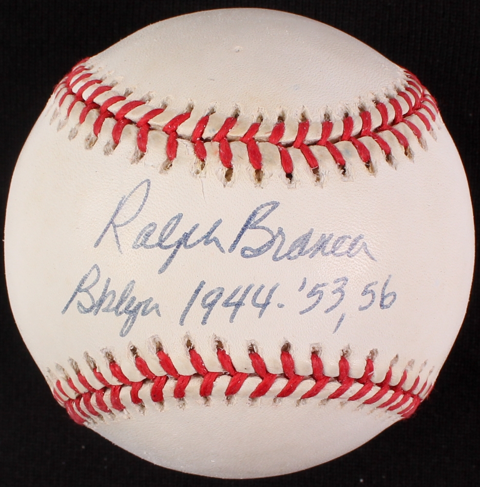 Ralph Branca Signed ONL Baseball Inscribed "Brooklyn 1944 "53, 56" (PSA ...