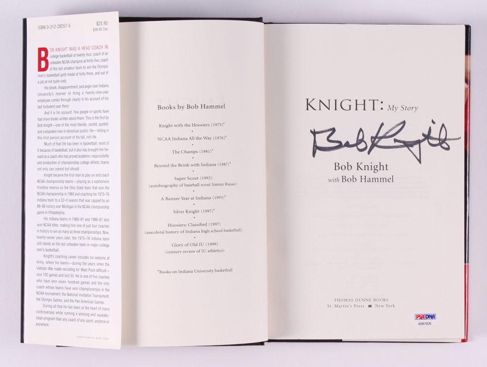 Bob Knight Signed "Knight: My Story" Hardback Book (PSA COA) | Pristine ...
