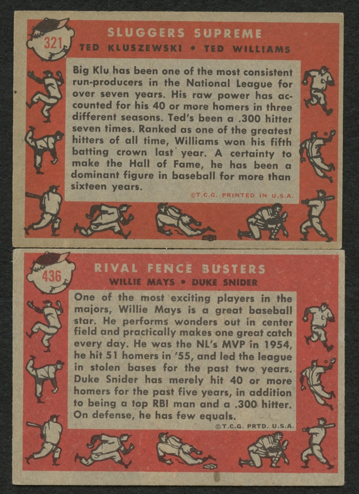 Lot of (2) 1958 Topps Baseball Cards with #321 Sluggers Supreme / Ted ...