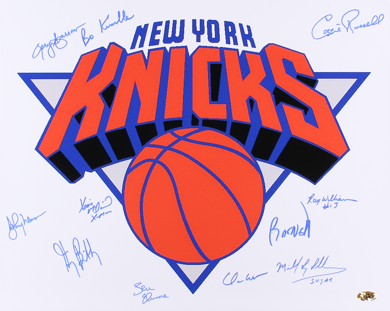 Knicks 16x20 Photo Signed By (11) with Bo Kimble, Ray Williams, Cazzie ...