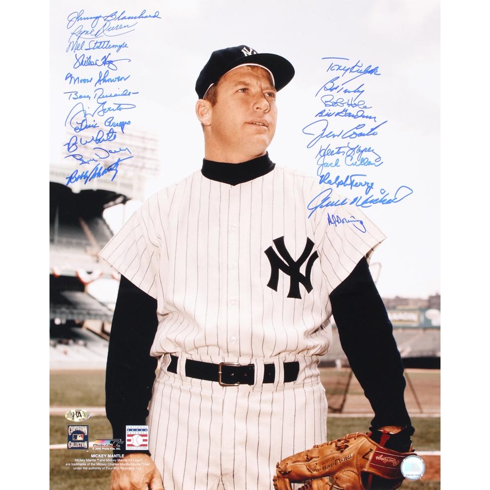 Mickey Mantle Yankees 16x20 Photo Signed By (21) Including Bill Gardner, Johnny Blanchard, Mel ...