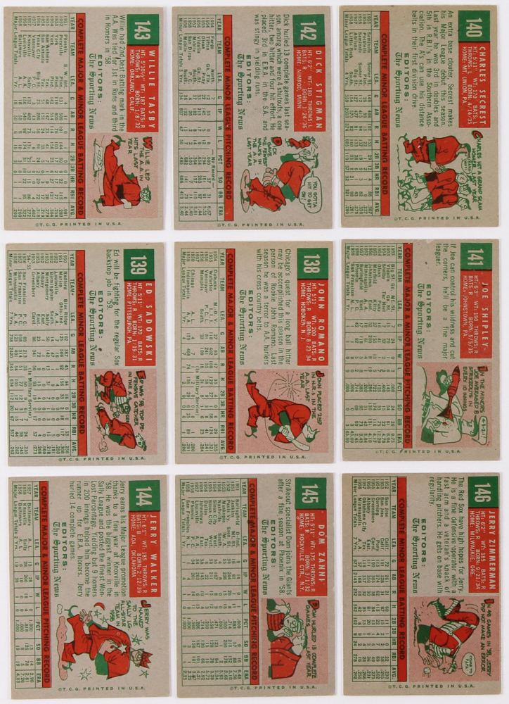 Lot of (9) 1959 Topps Baseball Cards With #138 John Romano RC, #139 Ed ...