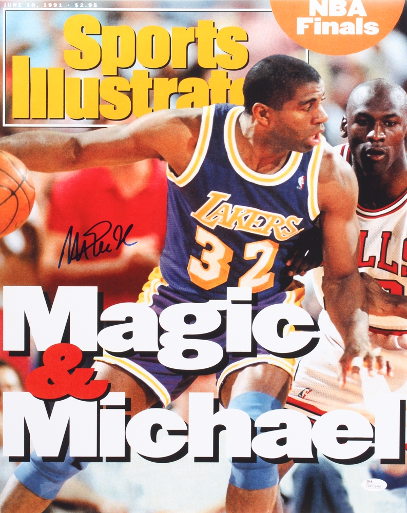 Magic Johnson Signed Sports Illustrated 16x20 Photo with Michael Jordan ...