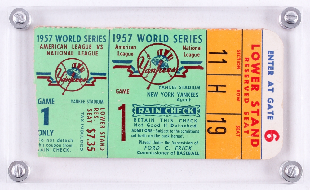 1957 World Series Game 1 Yankees vs. Braves Authentic Ticket Stub in ...