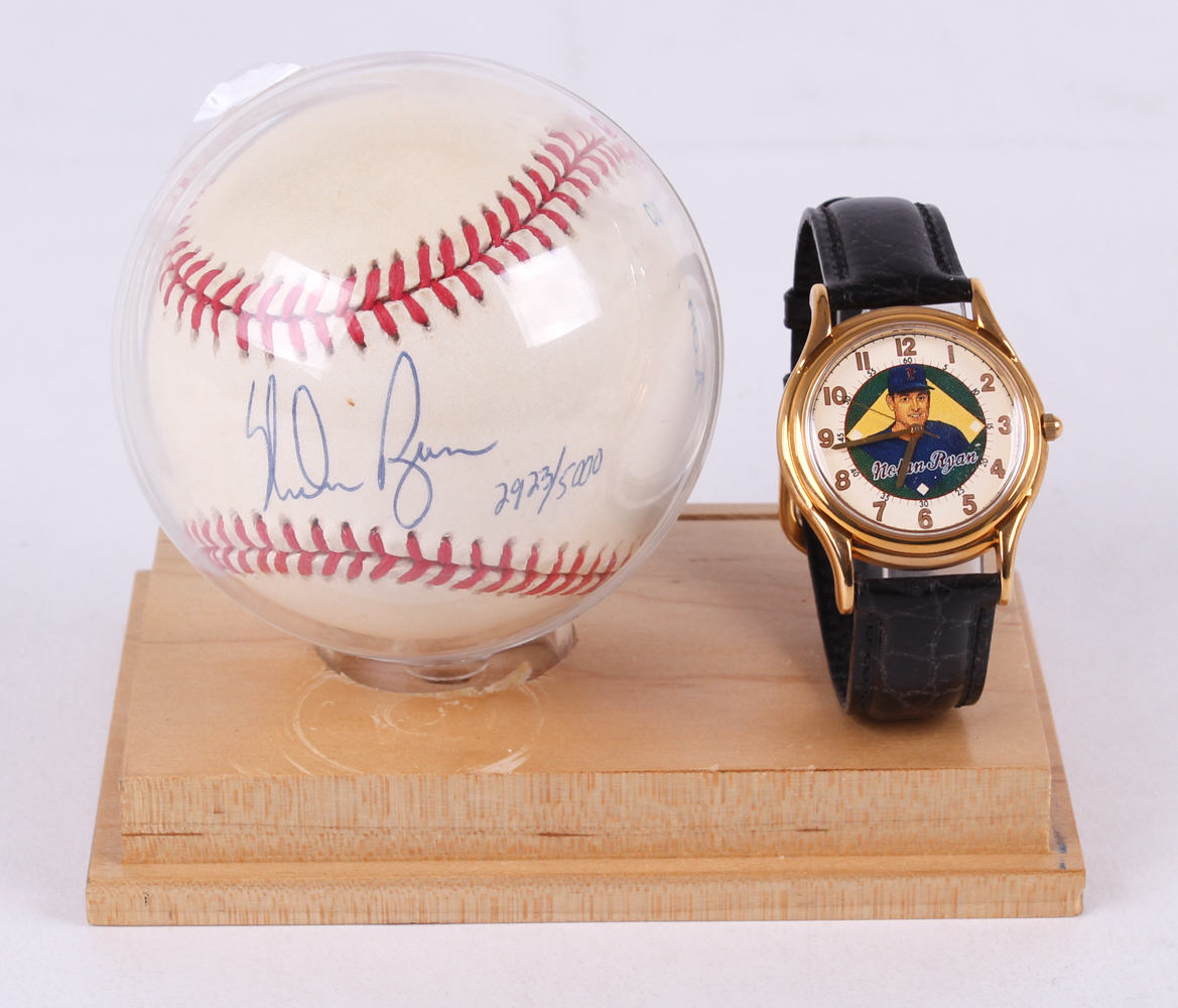 Nolan Ryan Signed LE OAL Baseball with Fossil Watch Display (Fossil COA ...