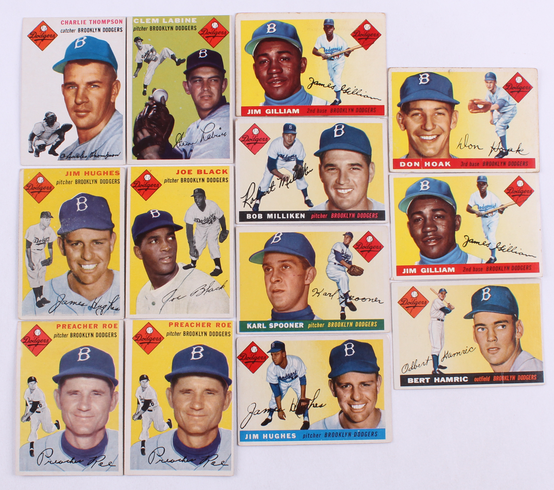 Lot of (13) Dodgers Baseball Cards with 1954 Topps #14 Preacher Roe ...