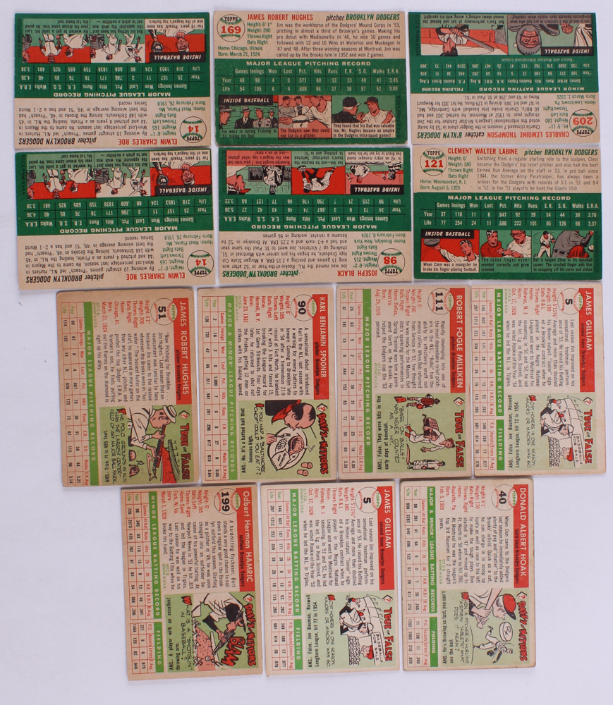 Lot of (13) Dodgers Baseball Cards with 1954 Topps #14 Preacher Roe ...