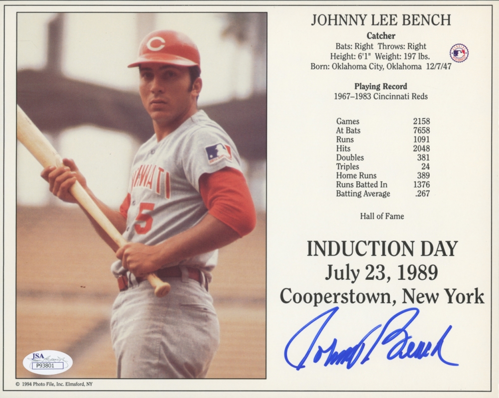 Johnny Bench Signed Reds 8x10 Career Highlights Photo Print (JSA COA ...