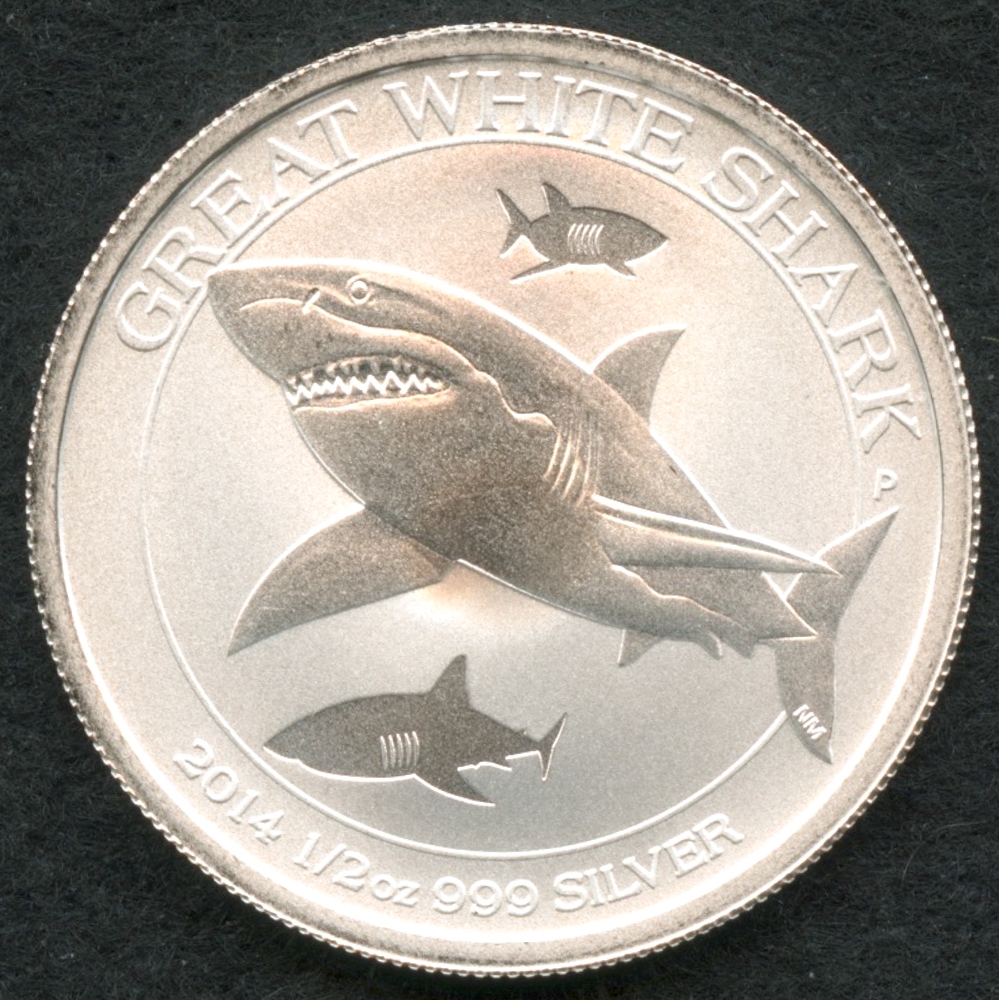 2014 1/2 oz .999 Fine Silver Great White Shark Australian Half-Dollar ...