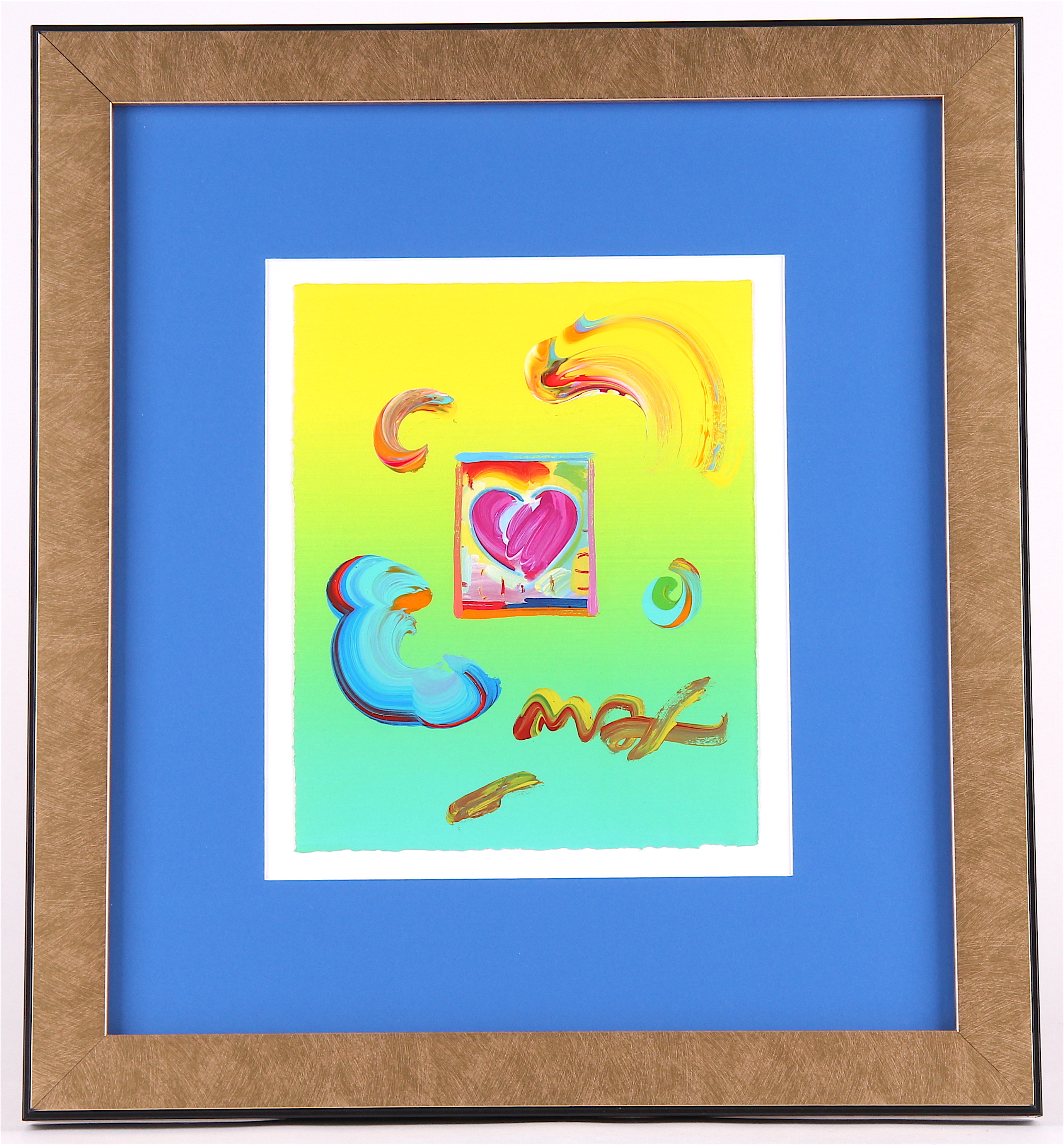 Peter Max "Heart Series" Signed 8.5" x 11" Original Acrylic Mixed Media ...