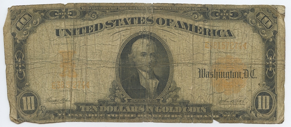 1907 $10 Ten Dollar U.S. Gold Certificate Currency Note (Fr. 1172 Large ...