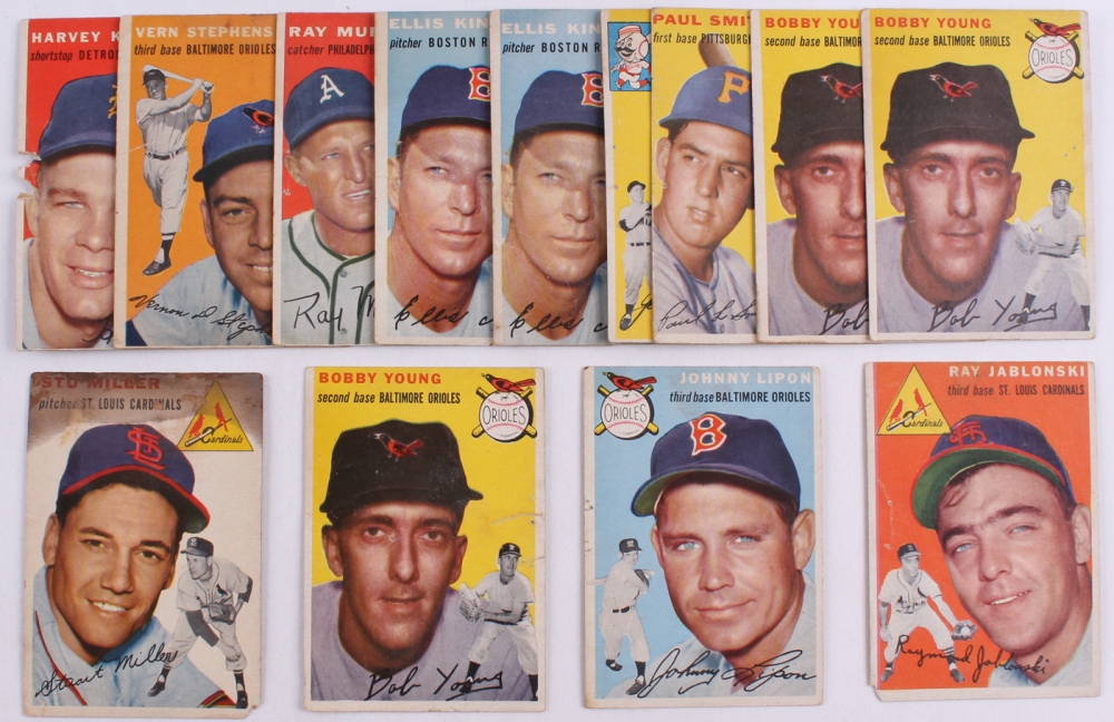 Lot of (13) 1954 Topps Baseball Cards with #164 Stu Miller, #19 Johnny ...