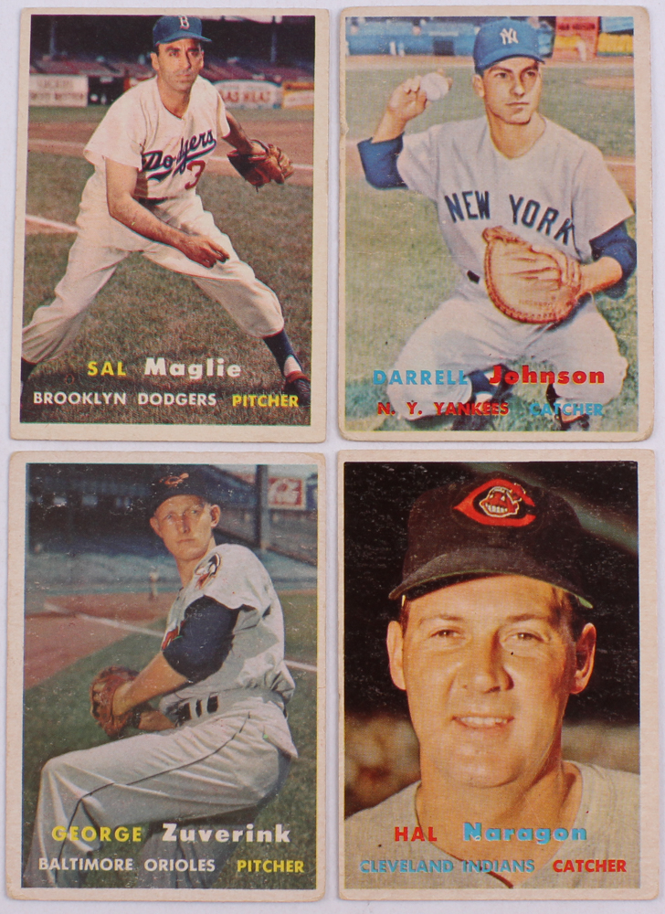 Lot of (17) 1957 Topps Baseball Cards with #347 Hal Naragon, #306 ...